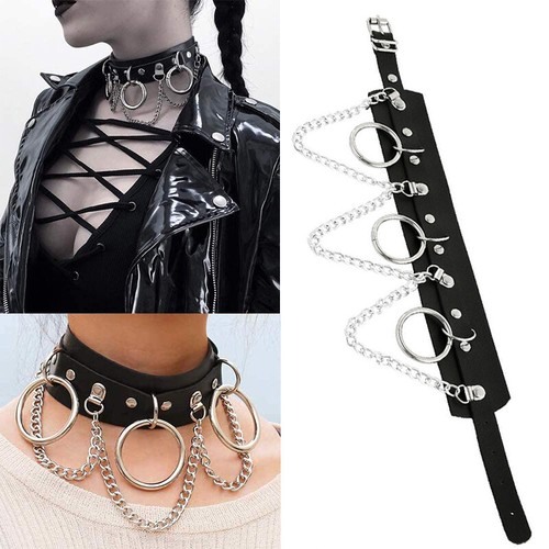 Women PU Leather Choker Necklace O Ring Neck Collar Chain Gothic Punk ...