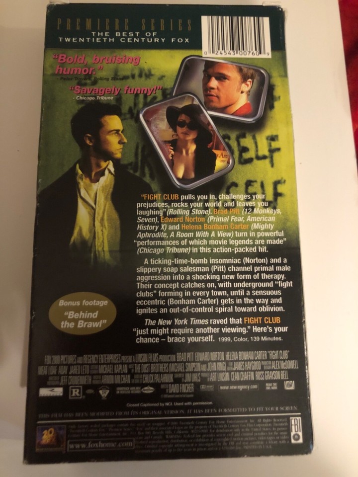 Fight Club VHS Brad Pitt Edward Norton | eBay