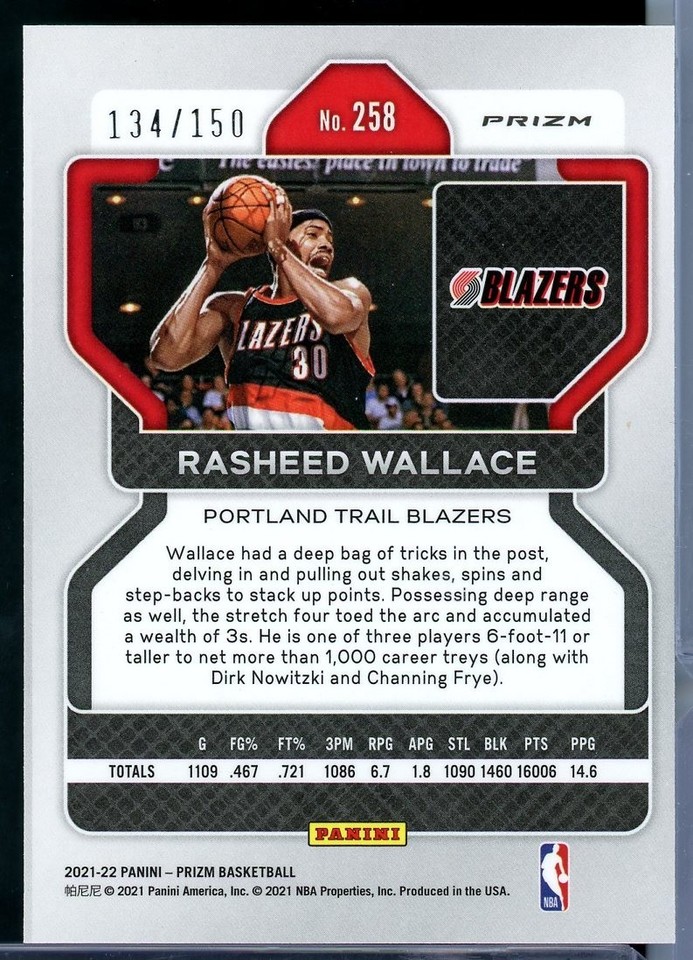 2021-22 Panini Prizm - Rasheed Wallace #258 Mojo Prizm /150 | eBay