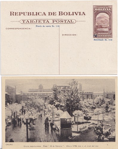 1950 Bolivia Lot of 4 pictorial PS cards 0.30Bs Potosi surcharged, HG9 ...