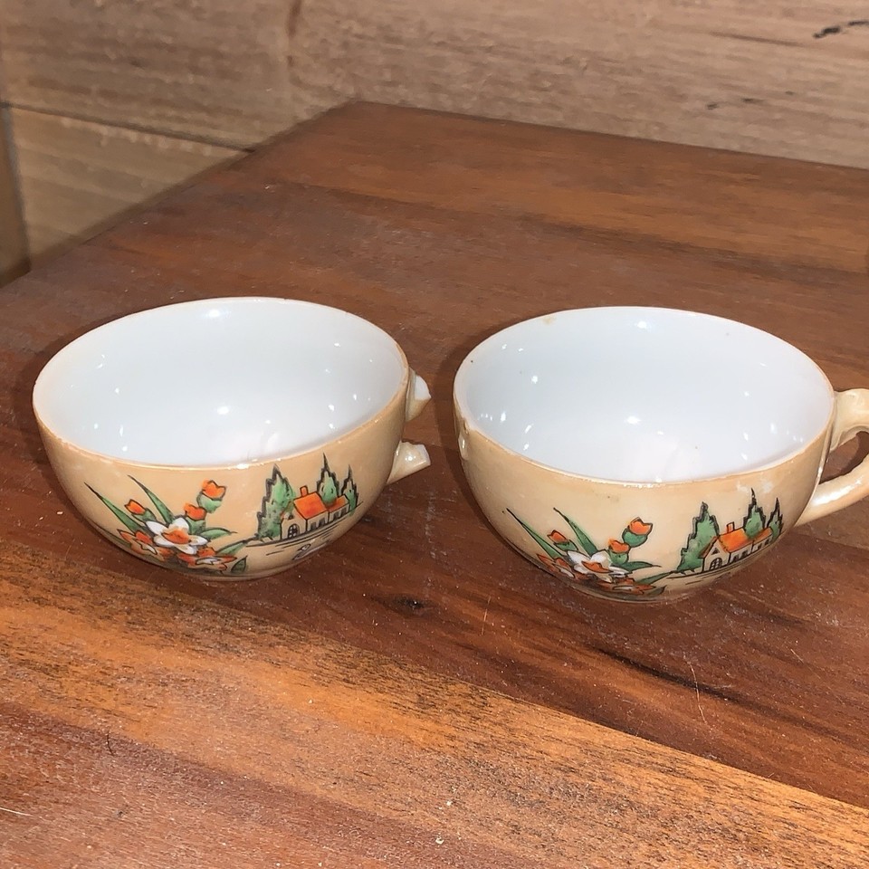 VTG Miniature Child Tea Set Pearlescent Lusterware Japan Flowers Swan ...