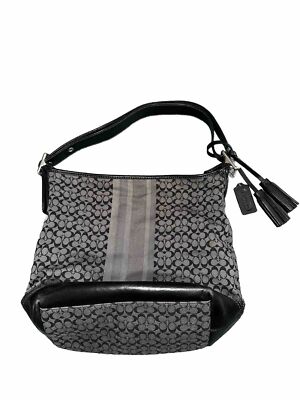 Coach Legacy 19918 Black Gray Signature Stripe Jacquard Duffle Shoulder ...