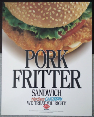 VTG 1994 DAIRY QUEEN ADVERTISING VINYL POSTER SIGN PORK FRITTER HOT ...