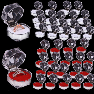 40Pcs Red&White Transparent Plastic Ring Boxes Crystal Earrings Jewelry ...