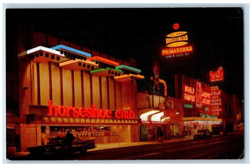 Reno Nevada NV Postcard Virginia Street Horseshoe Club Casino Night ...