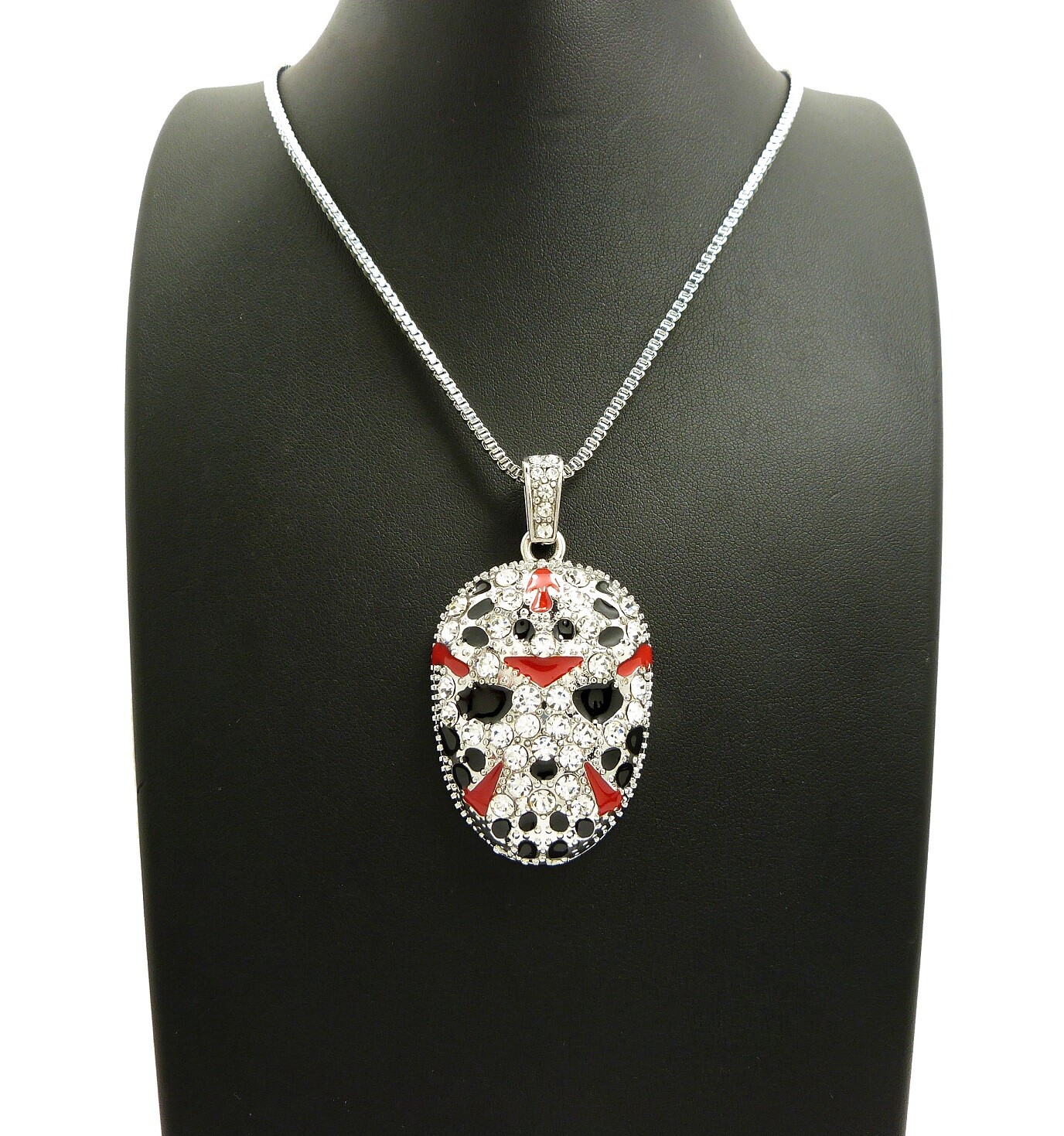 Men's 21 Savage Jason Mask Pendant With 20" 2mm Box Chain 14K Rhodium ...