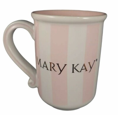 MARY KAY Pink & White Striped Coffee Mug Gold Lettering | eBay