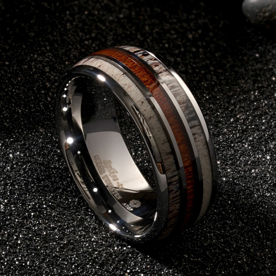 10mm Silver Tungsten Ring Men Wedding Band ATOP Jewelry & Deer Antler ...