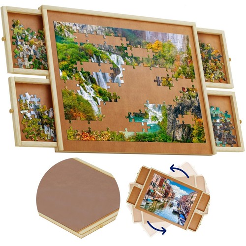 1500-Piece Wooden Jigsaw Puzzle Table, 4-Drawer Rotating Puzzle Board ...