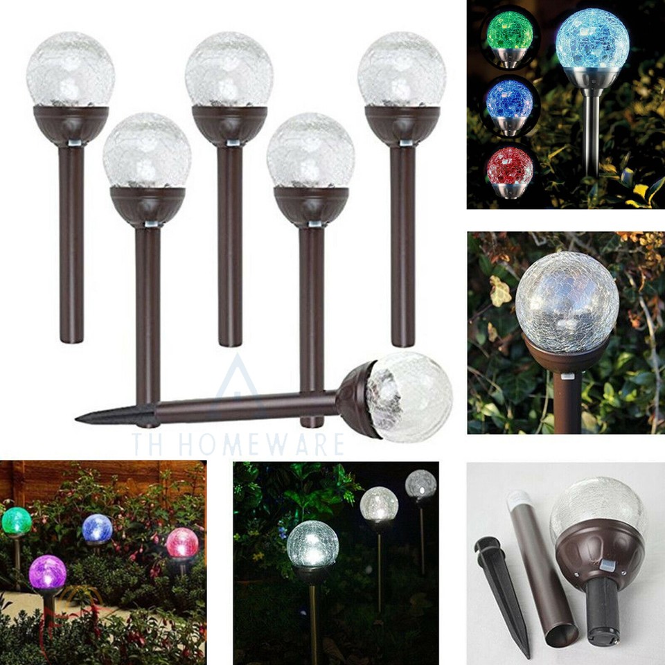 Solar Powered Light Crackle Ball Led Lights Colour Change Steel Garden ...