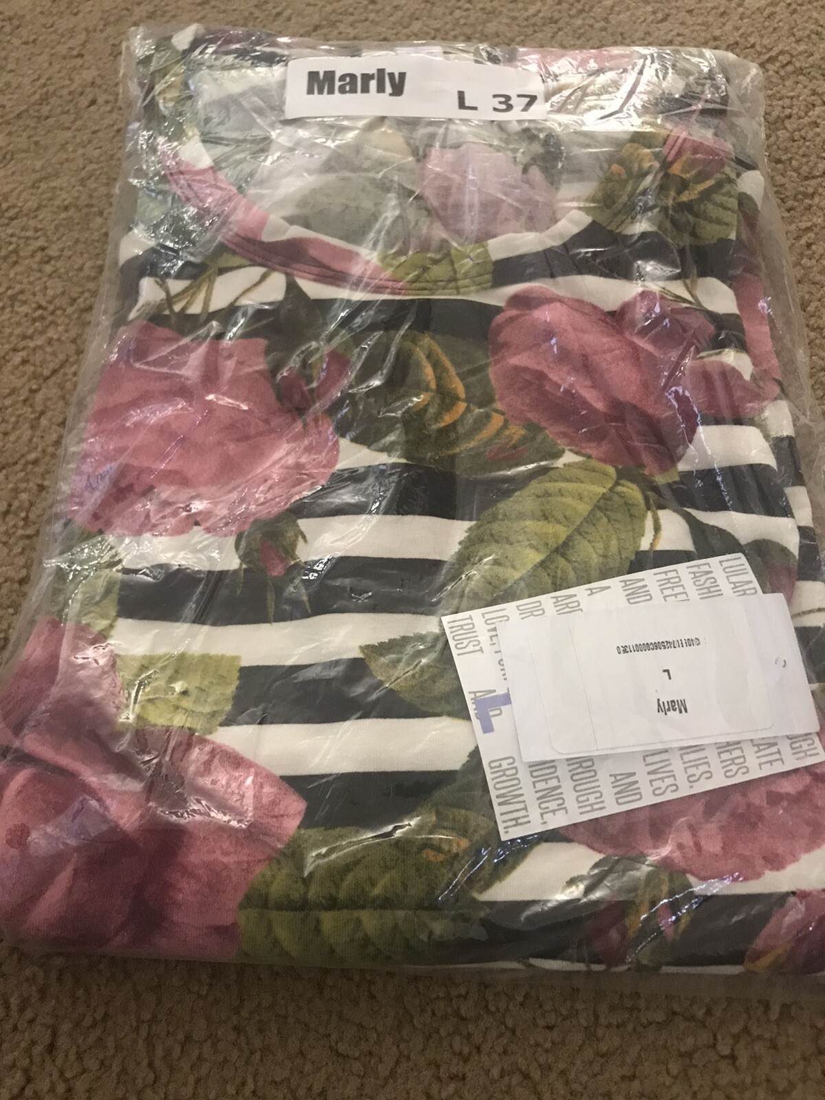 Marly Lularoe Dress White/Black Stripe Blush Roses New Belt NWT Unicorn ...