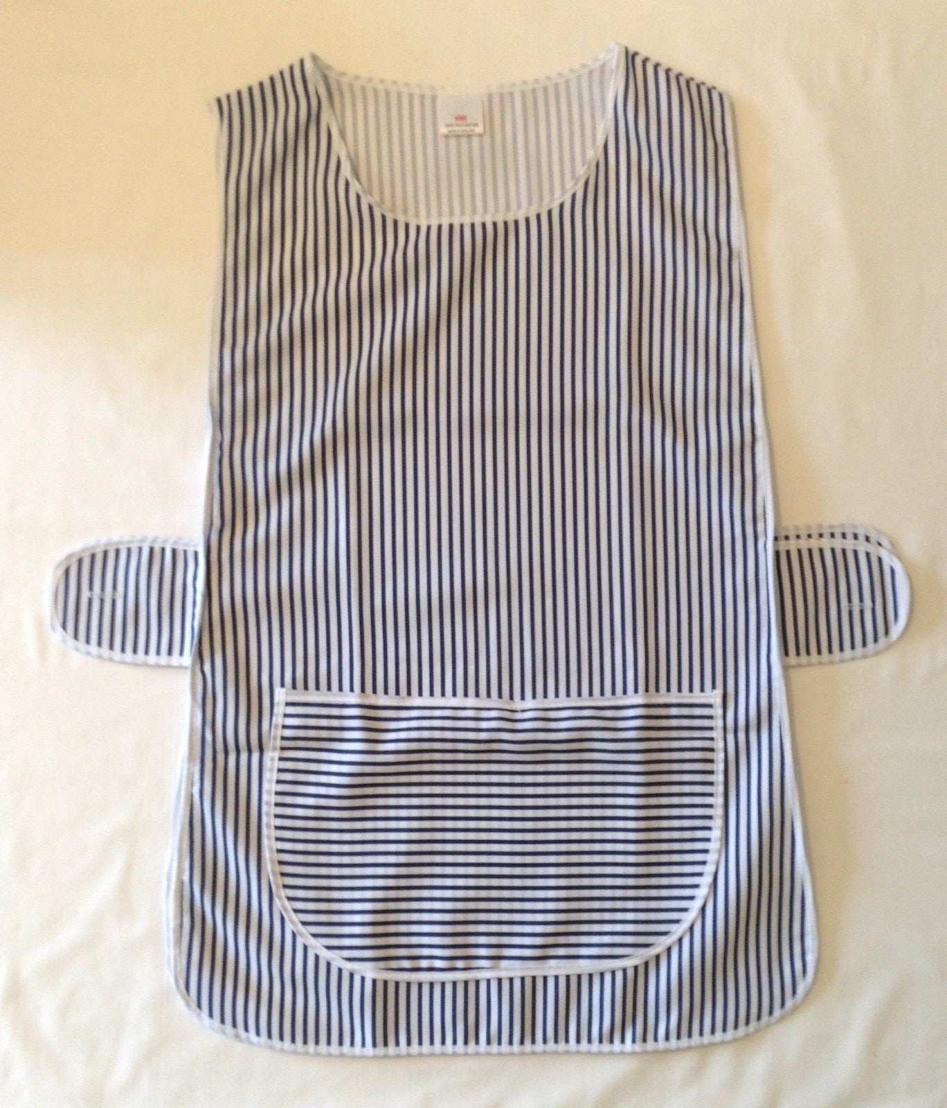 NEW LADIES STRIPED CATERING OVERALL TABARD CLEANING APRON FRONT POCKET ...