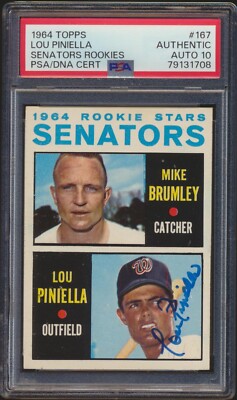 1964 Topps Lou Piniella Mike Brumley 167 RC Senators PSA Auto 10 EX-MT+ ...