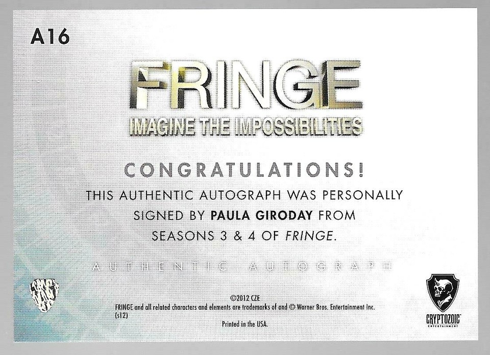 Fringe Season 3 & 4 Autograph Card A16 Paula Giroday as Jill Ruiz ...