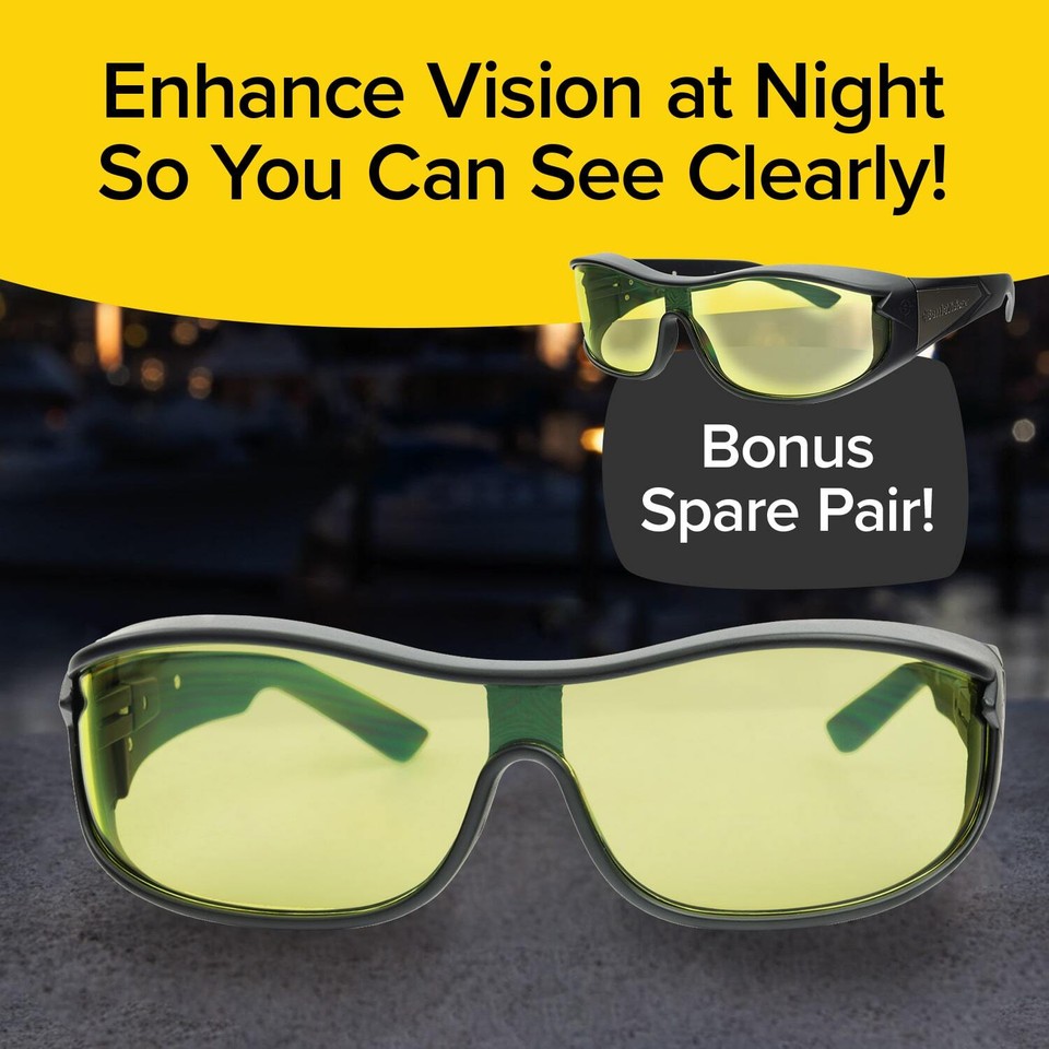 BattleVision Night Vision Wraparounds Green Night Driving Glasses, AS ...