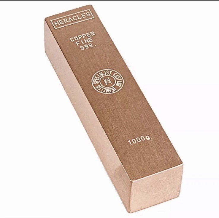 1kg Copper Bullion Bar 999 Pure Fine Ingot Paperweight Minted Large 1 ...