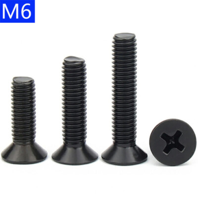 M6 Black 304 Stainless Steel Phillips Flat Head Machine Screws Bolts ...