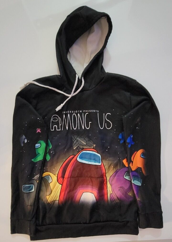 Among Us Hoodie Jacket Mens Medium Black Full Print Drawstring Pullover ...