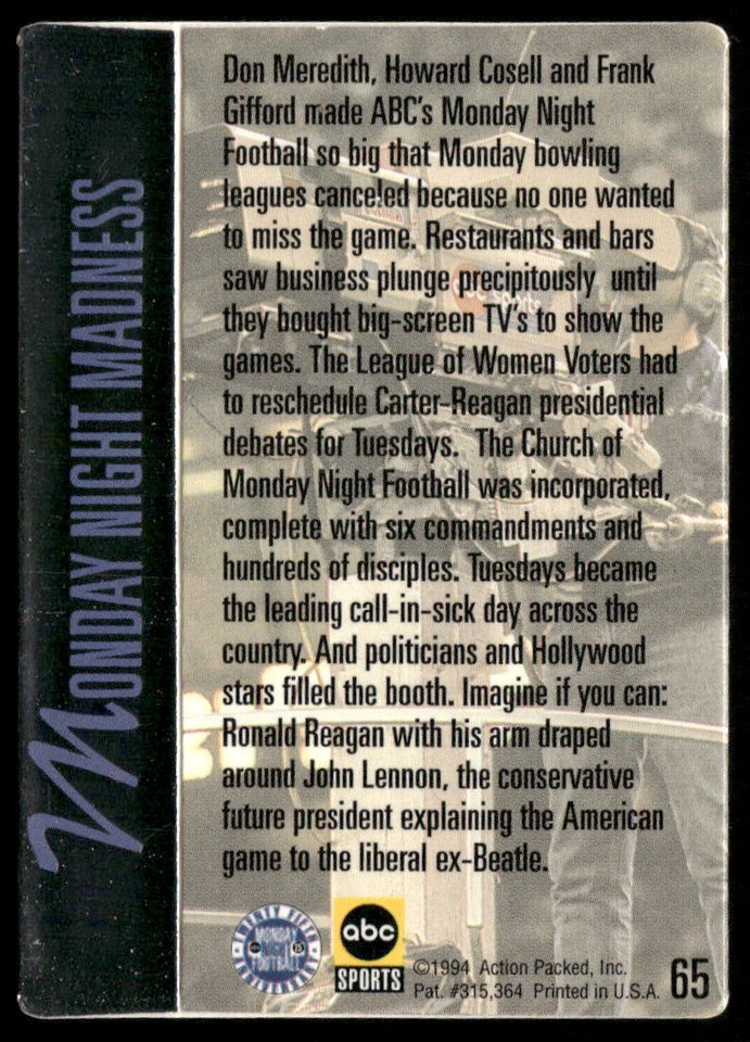 1994 Action Packed MNF Don Meredith / Howard Cosell / Frank Gifford | eBay