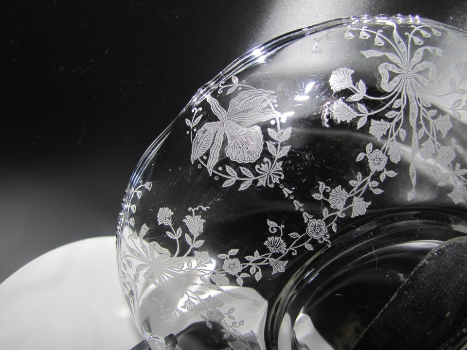 VINTAGE HEISEY "ORCHID PATTERN"ETCHED SCALLOPED EDGE BOWL | eBay