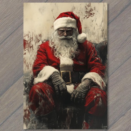 5x7" Horror Santa Christmas Art Snow Beard Red Suit Creepy Holiday Xmas ...