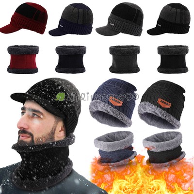 Unisex Winter Visor Beanie Knit Hat Cap Men Women Ski Thick Warm with ...