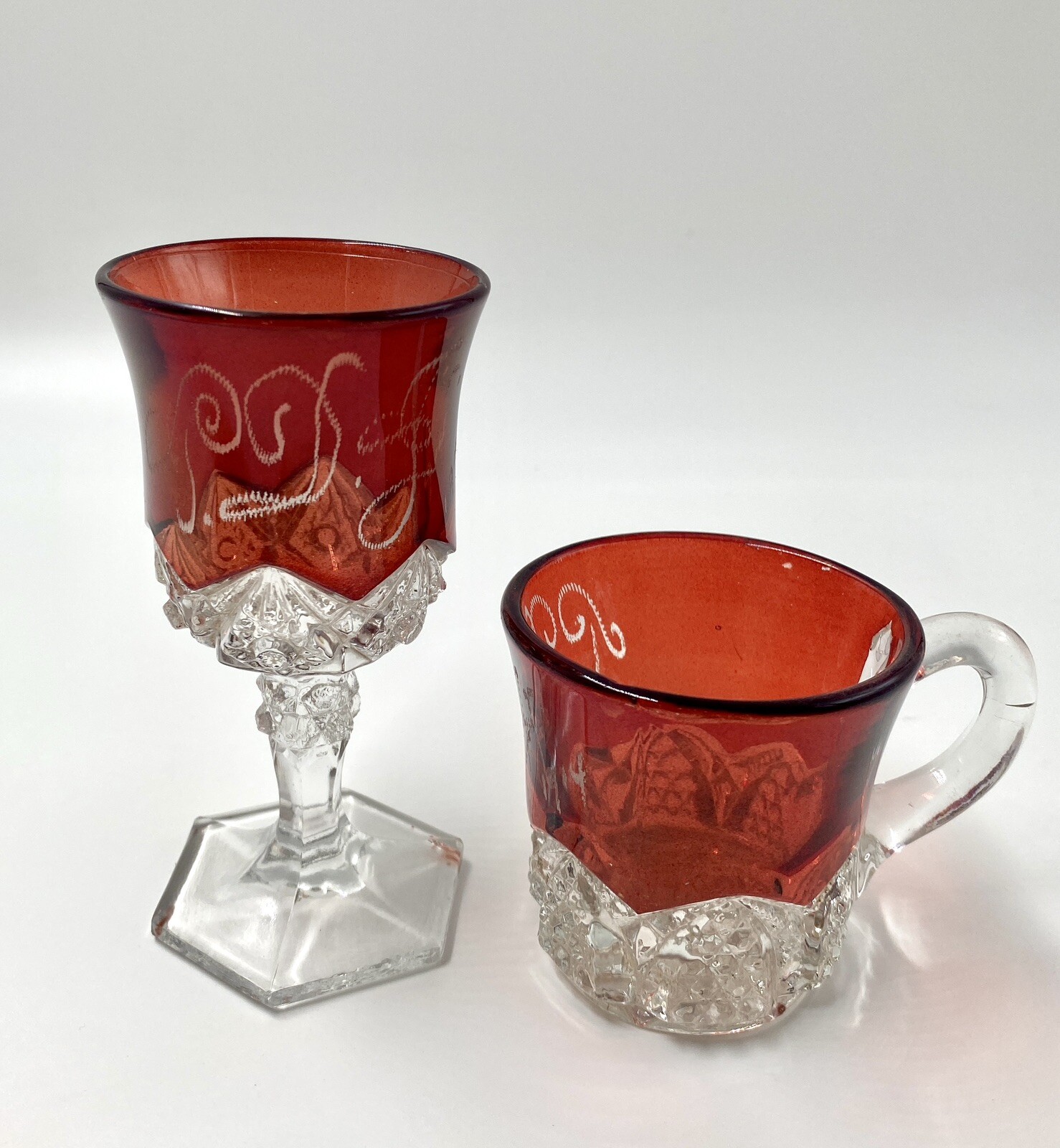 Ruby Red Flash Glass Souvenir Stem Cordial Mini Goblet Liqueur P.D.J ...