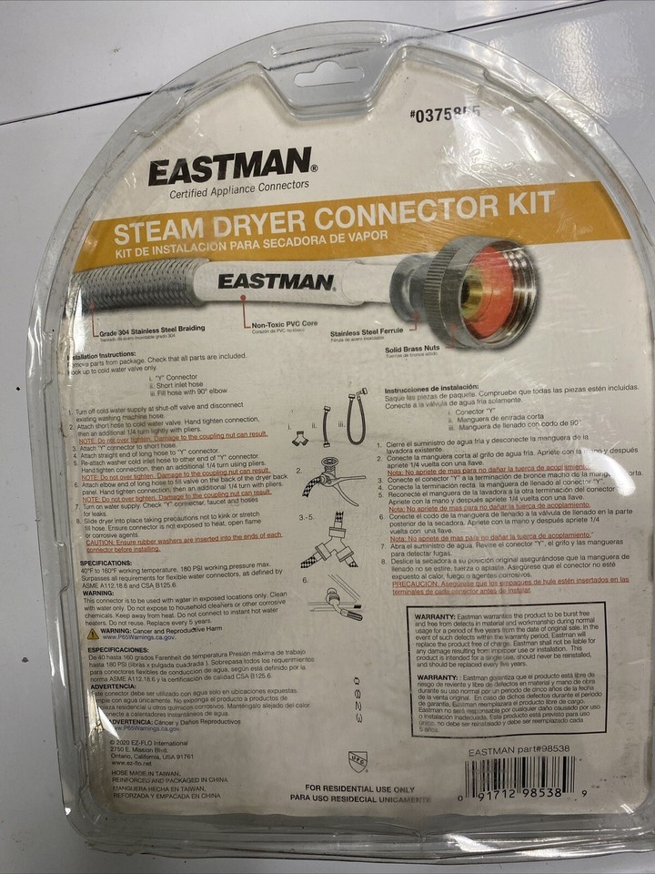 Eastman Steam Dryer Universal Connector Kit - 6 Ft 3/4 Inch Inlet (New ...
