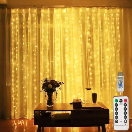 Honche Led Curtain Lights 300 LED 8 Modes USB with Remote for Home Warm ...