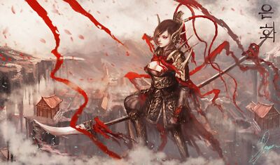 Anime fantasy art girl warrior weapon asia deviantart Play Gaming Mat ...