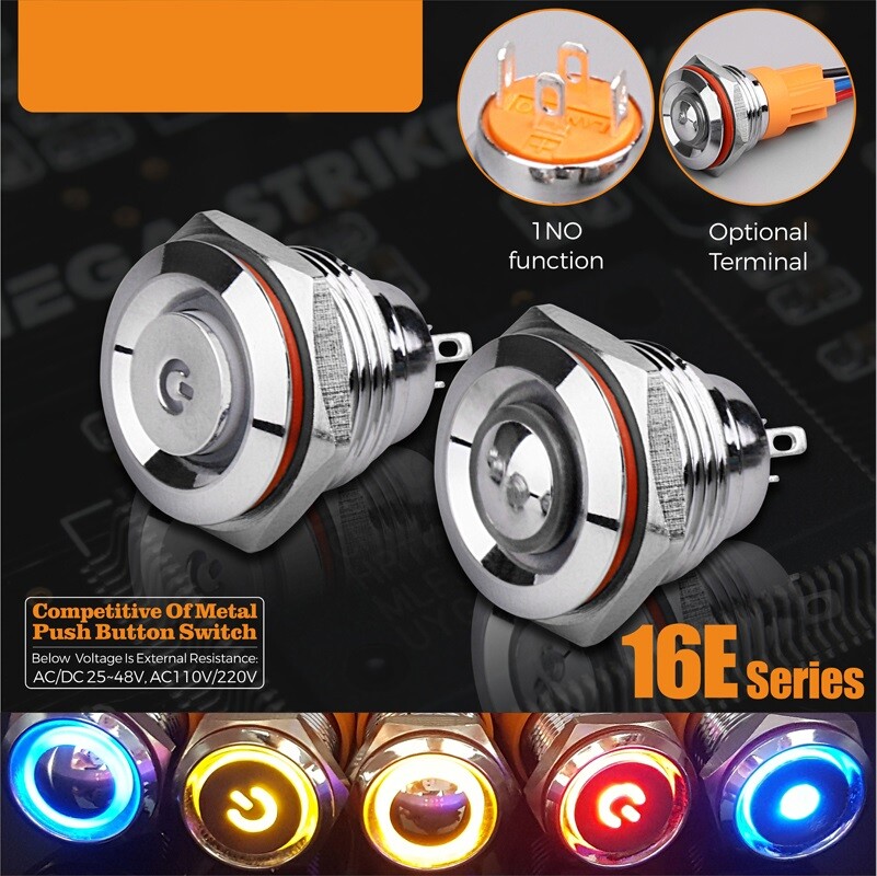 16mm ultra short push button switch small latching momentary green12V ...
