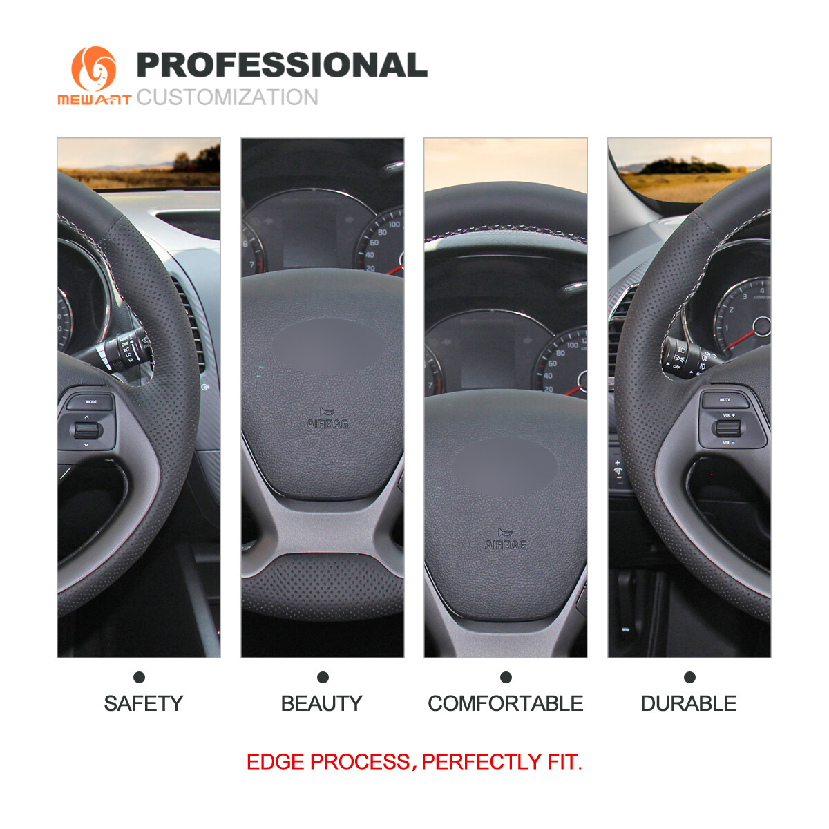 DIY Black Genuine Leather Steering Wheel Cover for Kia Forte Koup 2014 ...