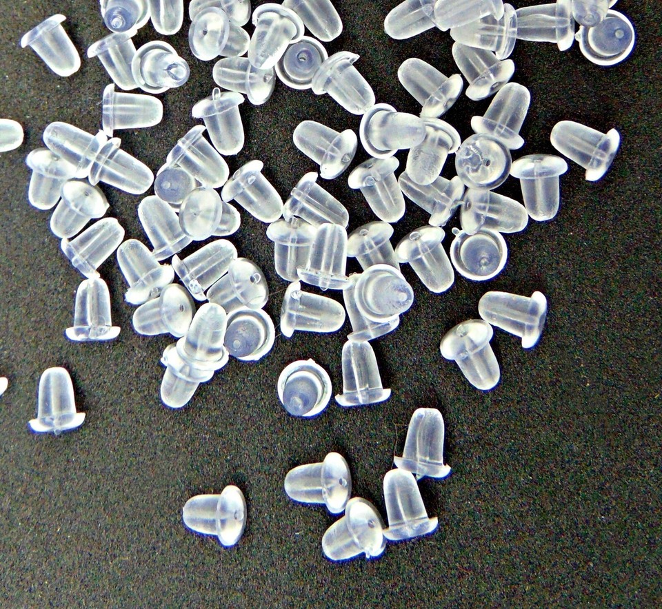 100 Small EAR Earring NUTS Keepers Backs ~ Soft Clear Bell Shape 4x5mm ...