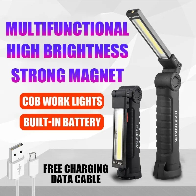 LED COB Rechargeable Work Light Magnetic Torch Flexible Inspection Lamp ...