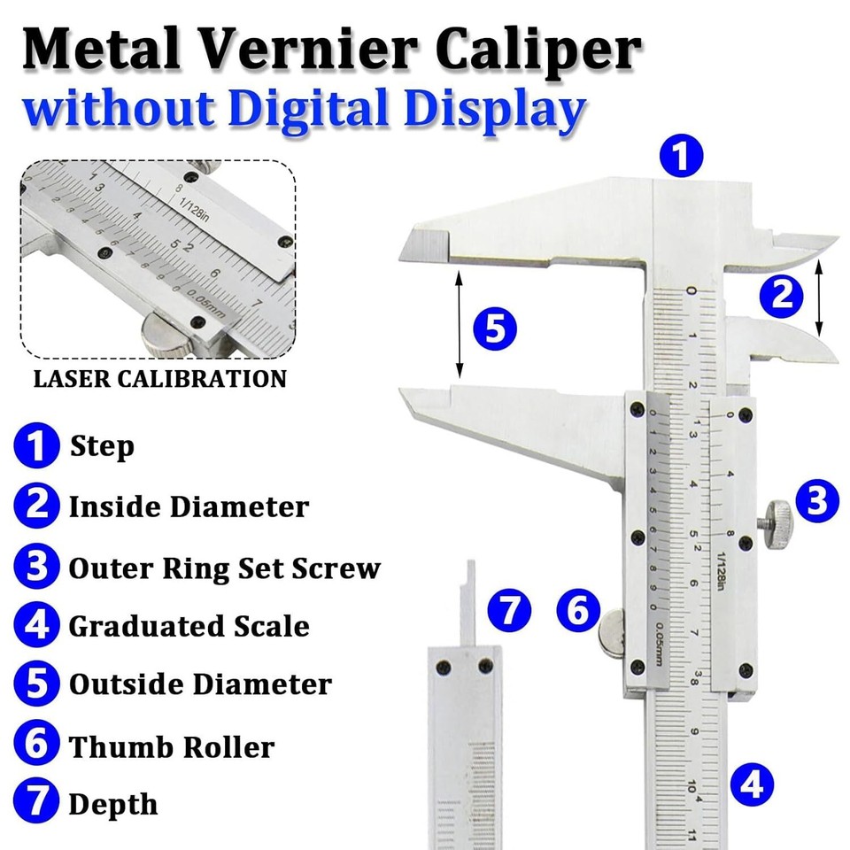 Non Digital Vernier Caliper, 6"/150mm Stainless Steel Caliper Measuring ...