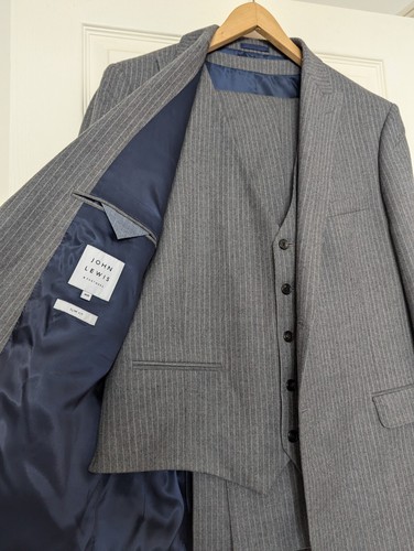 John Lewis 3 Piece Suit Chalk Stripe 44/46R x 36L Grey Flannel Slim Fit ...