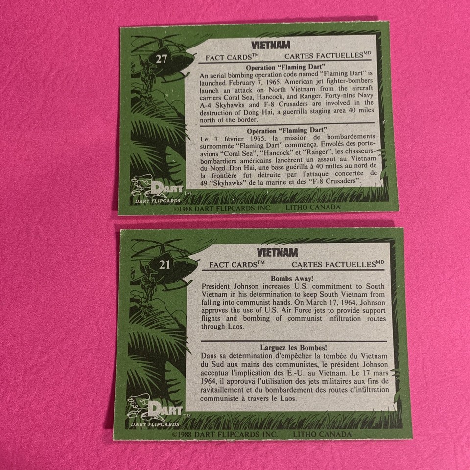 🐶 1988 Dart Vietnam Fact Cards Operation Flaming Dart #27 & Bombs Away ...