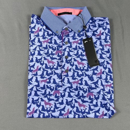 Greyson Golf Shirt Polo Sleeve Logo Seals And Wolf Print Large Blue ...