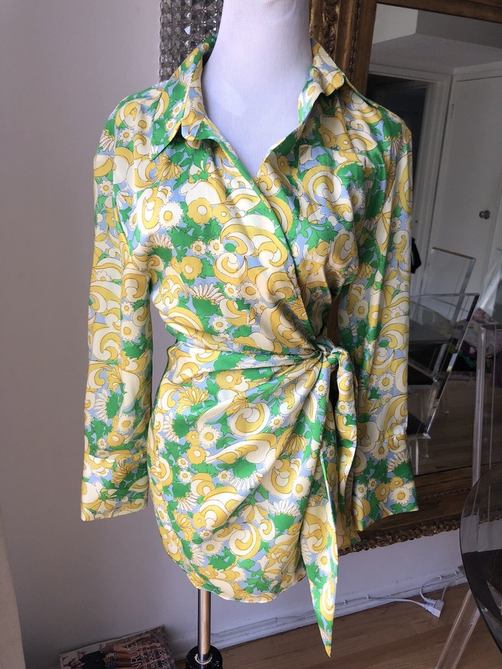 Zara floral green print wrap around dress size small | eBay UK