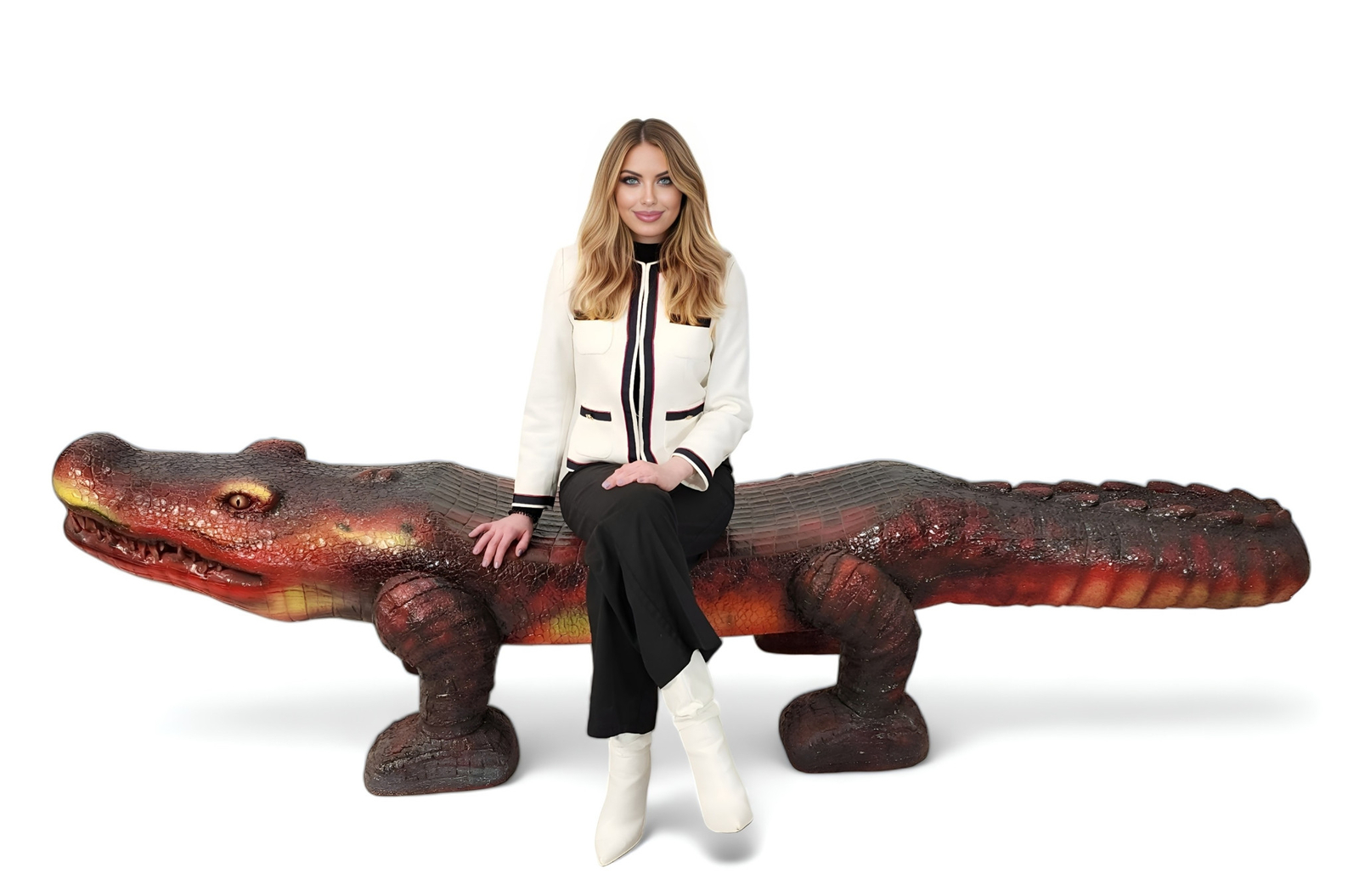 Alligator Crocodile Bench Chair Statue Huge Volcano Finish 9FT Garden ...