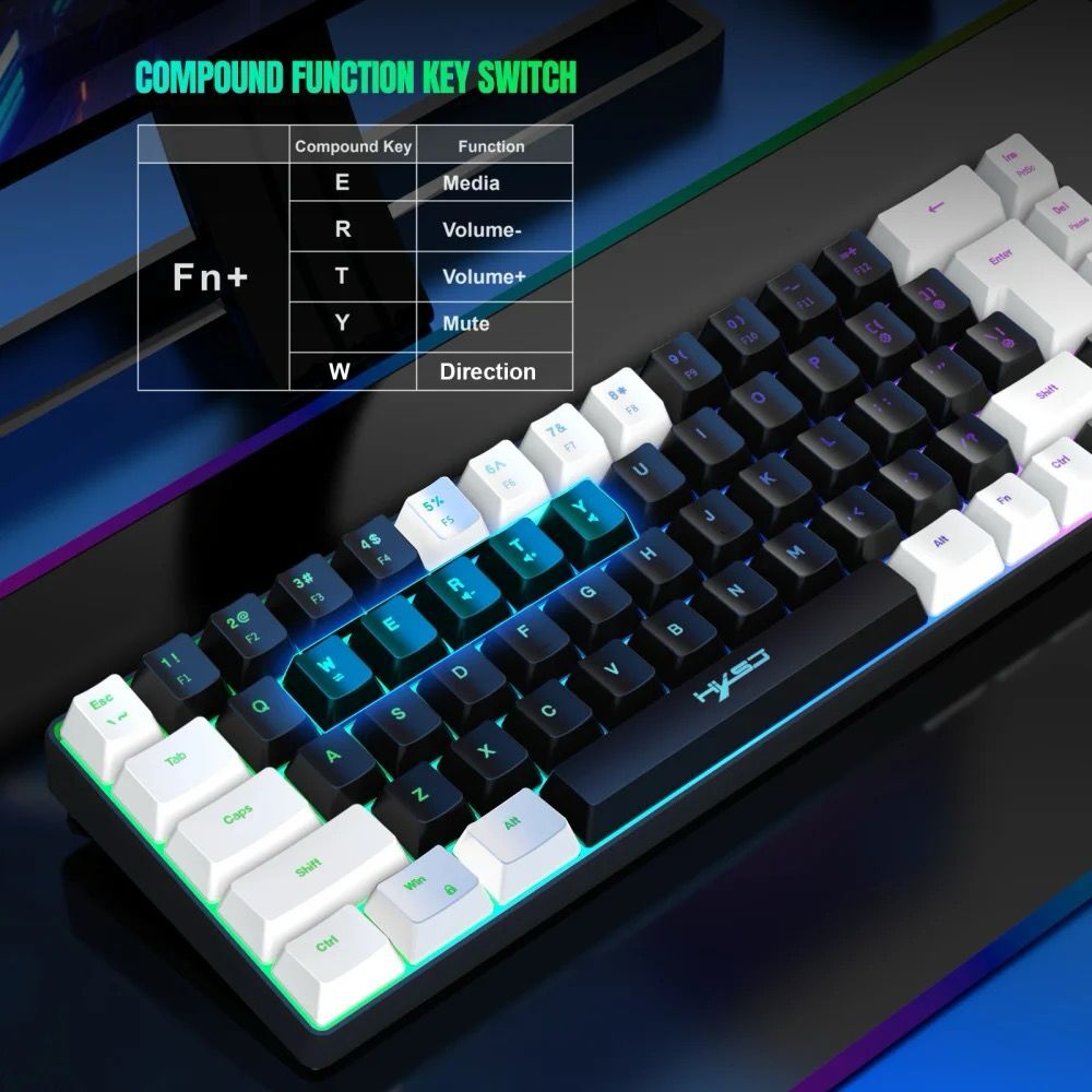 RGB Mechanical Gaming Keyboard Black-White 68 Key Red-Switch ABS Caps ...