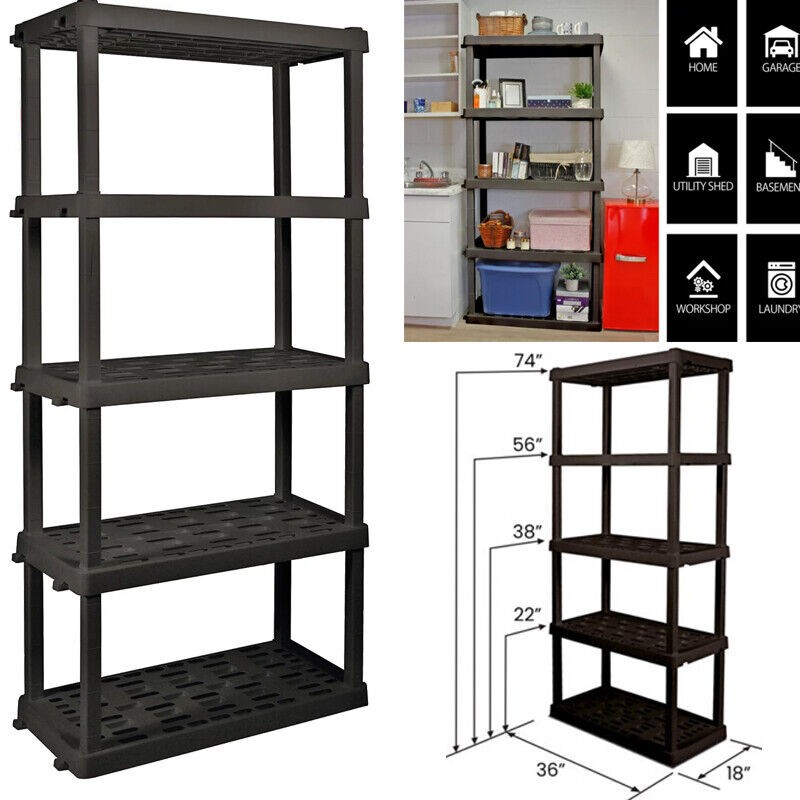 5-Shelf Plastic Garage Shelves Adjustable Storage Shelving Units ...