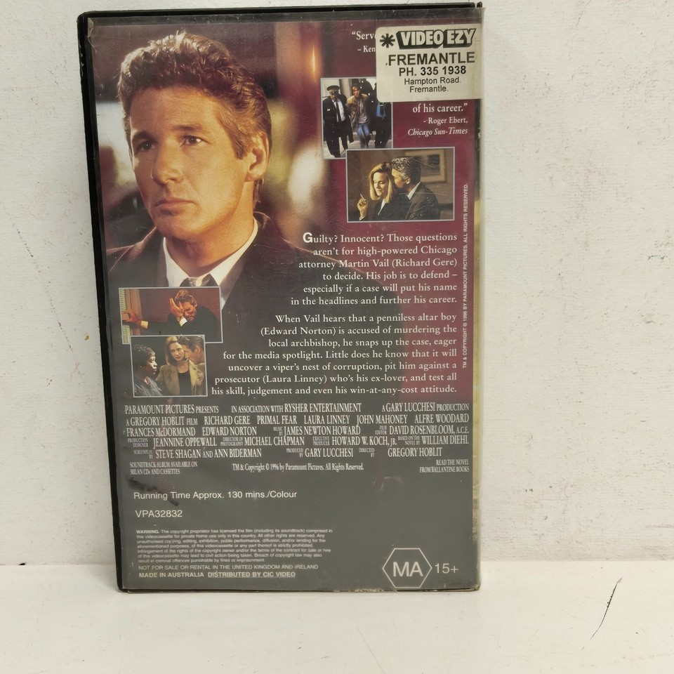 Primal Fear (1996) - Big Box VHS Tape - PAL - Ex Rental | eBay