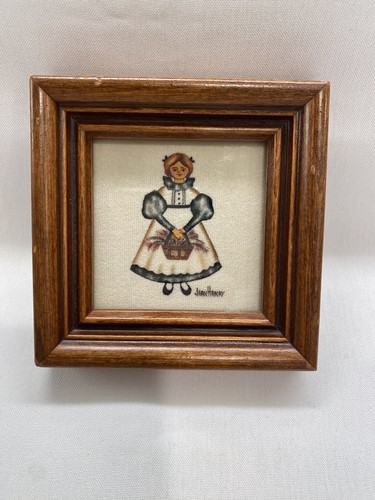 Folk Art Theorem Painting Jean Henry Girl w/Flower Basket 4"X4 ...