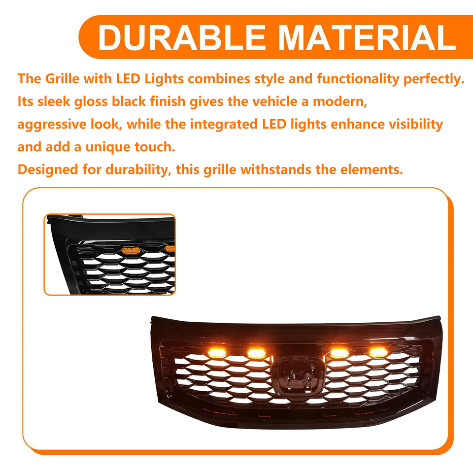 2012-2015 Honda Pilot Front Upper Honeycomb Gloss Black Grill Fit w ...