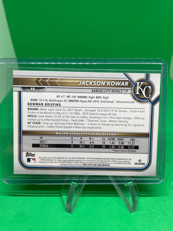 2022 Jackson Kowar Bowman RC Rookie Card Kansas City Royals #40 | eBay