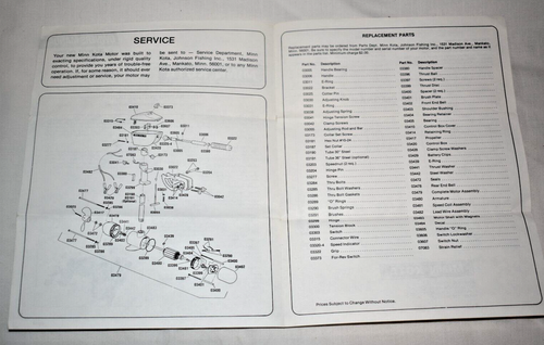 Minn Kota 65B Trolling Motor Owners Manual & Parts Guide | eBay