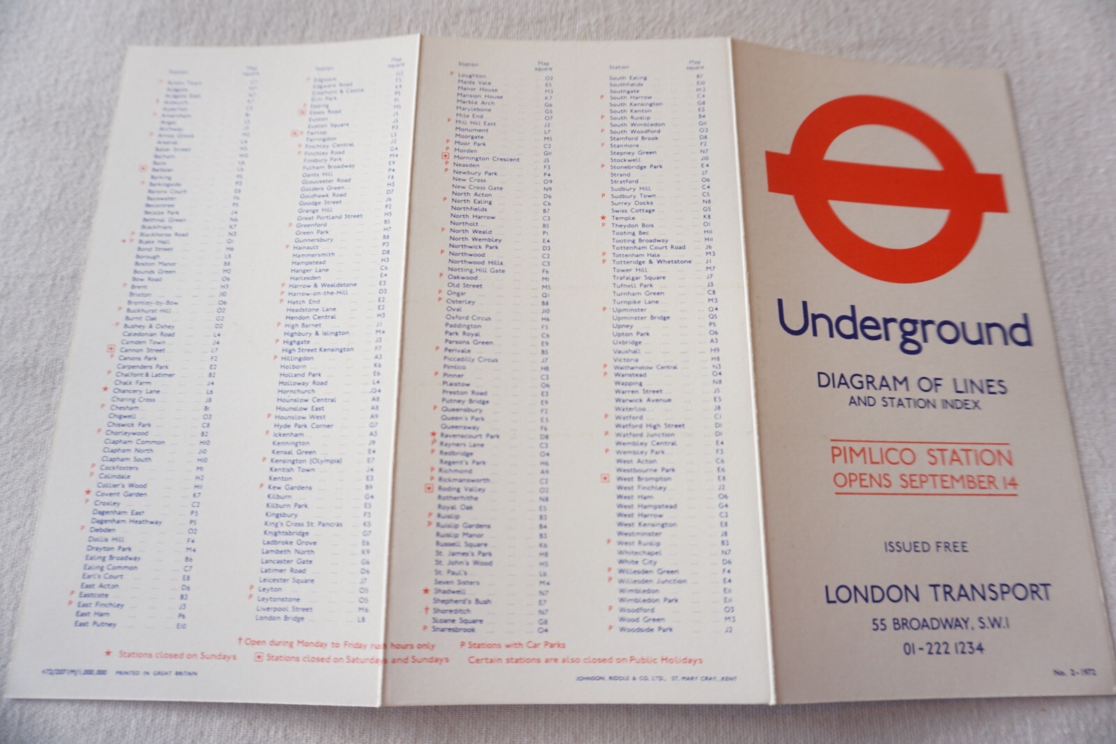1972 No. 2 London Transport Underground Map | Grelly UK