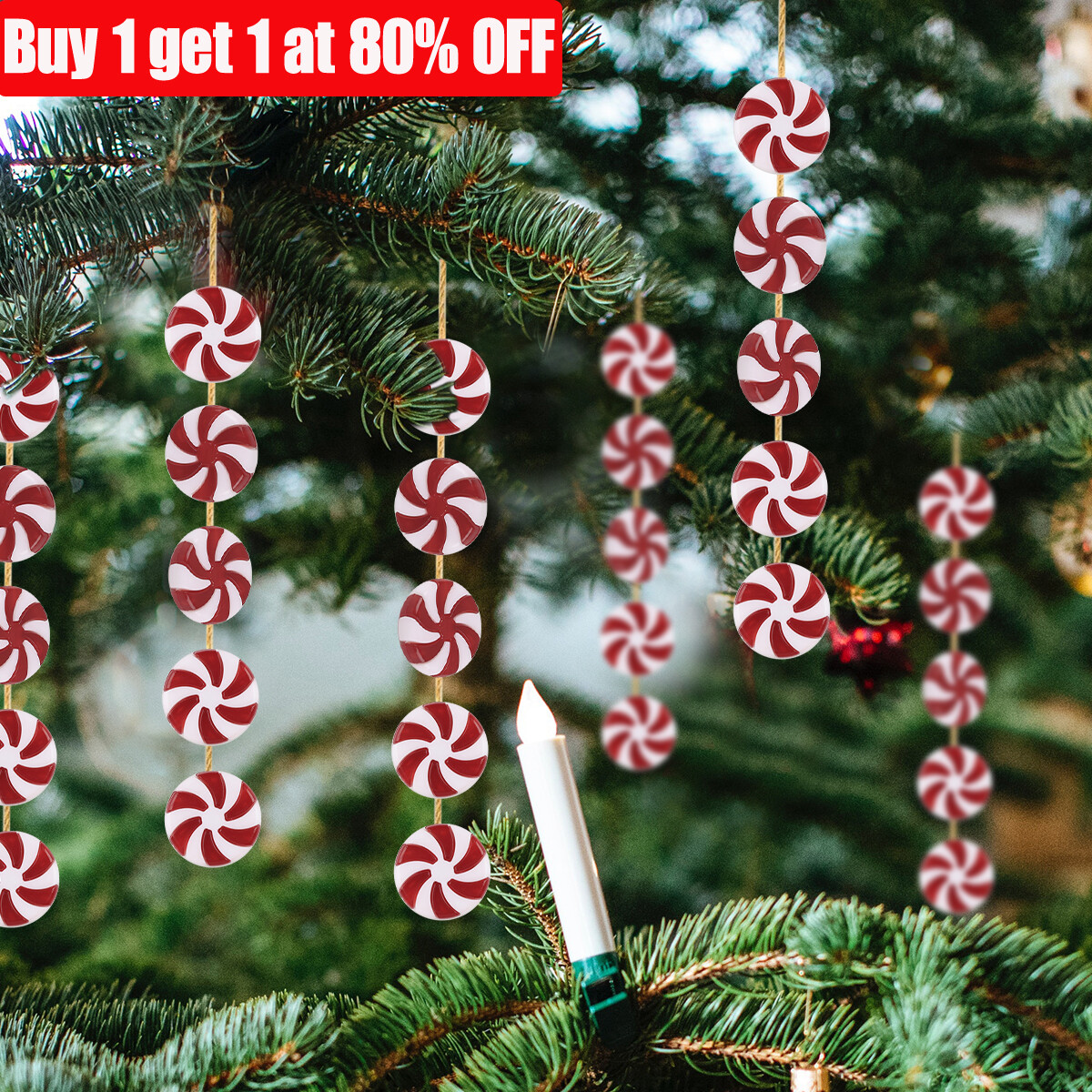 Candy Cane Garland On A Tree 6Pcs Christmas Candy Canes Ornament Candy