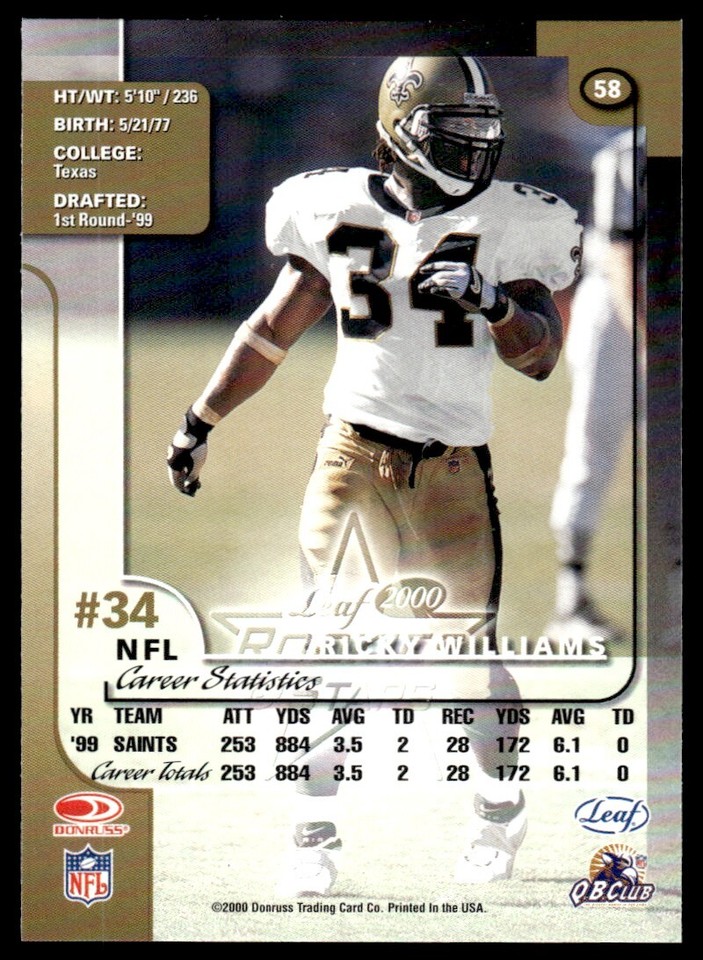 2000 Leaf Rookies & Stars Ricky Williams New Orleans Saints #58 | eBay